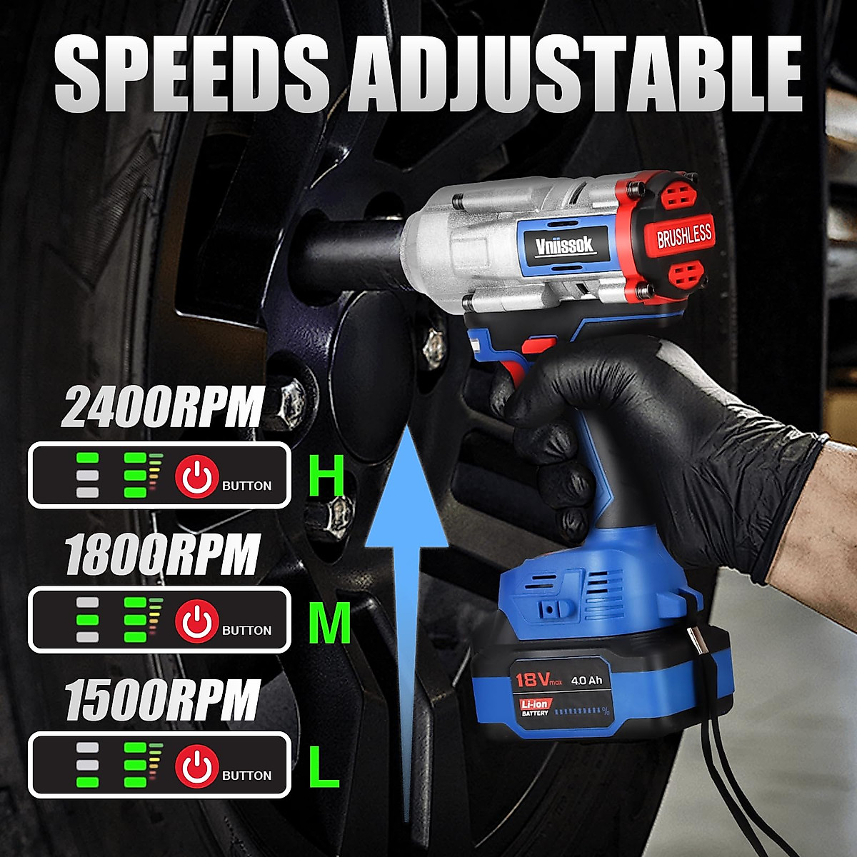 Vniissok Cordless Impact Wrench, 1000N.m(740ft-lbs) High Torque Brushless Impact Gun with 2 x 4.0Ah Batteries, Electric Impact Driver for Car Tires Truck Mower