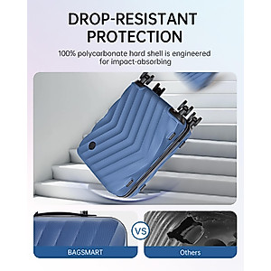 BAGSMART Carry On Luggage 22x14x9 Airline Approved,PC Hardside Suitcase,20 Inch Luggage with Spinner Wheels, Lightweight Travel Suitcases for Men Women,Navy Blue