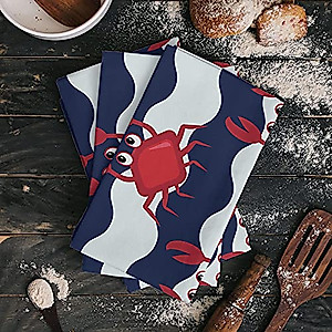 Big buy store Red Crab Kitchen Dish Towels, Soft Lightweight Microfiber Absorbent Hand Towel Blue Chevron Zig Zag Tea Towel for Kitchen Bathroom 18x28in