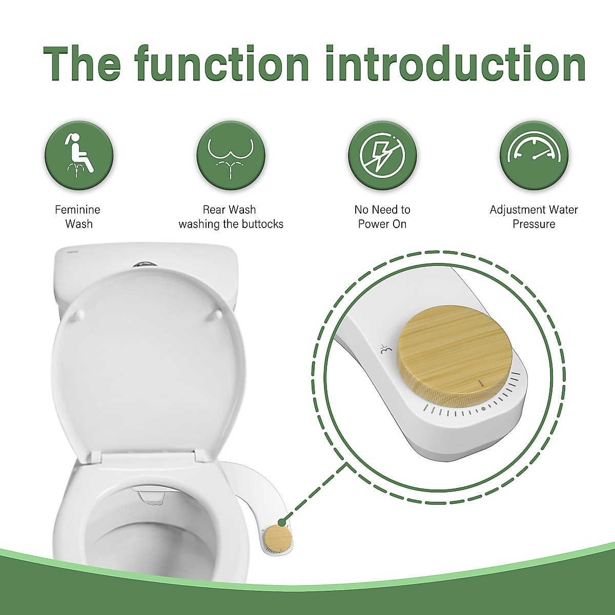 Jecatiy Left Hand Bidet, Non-Electric Bidet Attachment for Toilet Seat, Adjustable Water Pressure, Rear and Feminine Wash