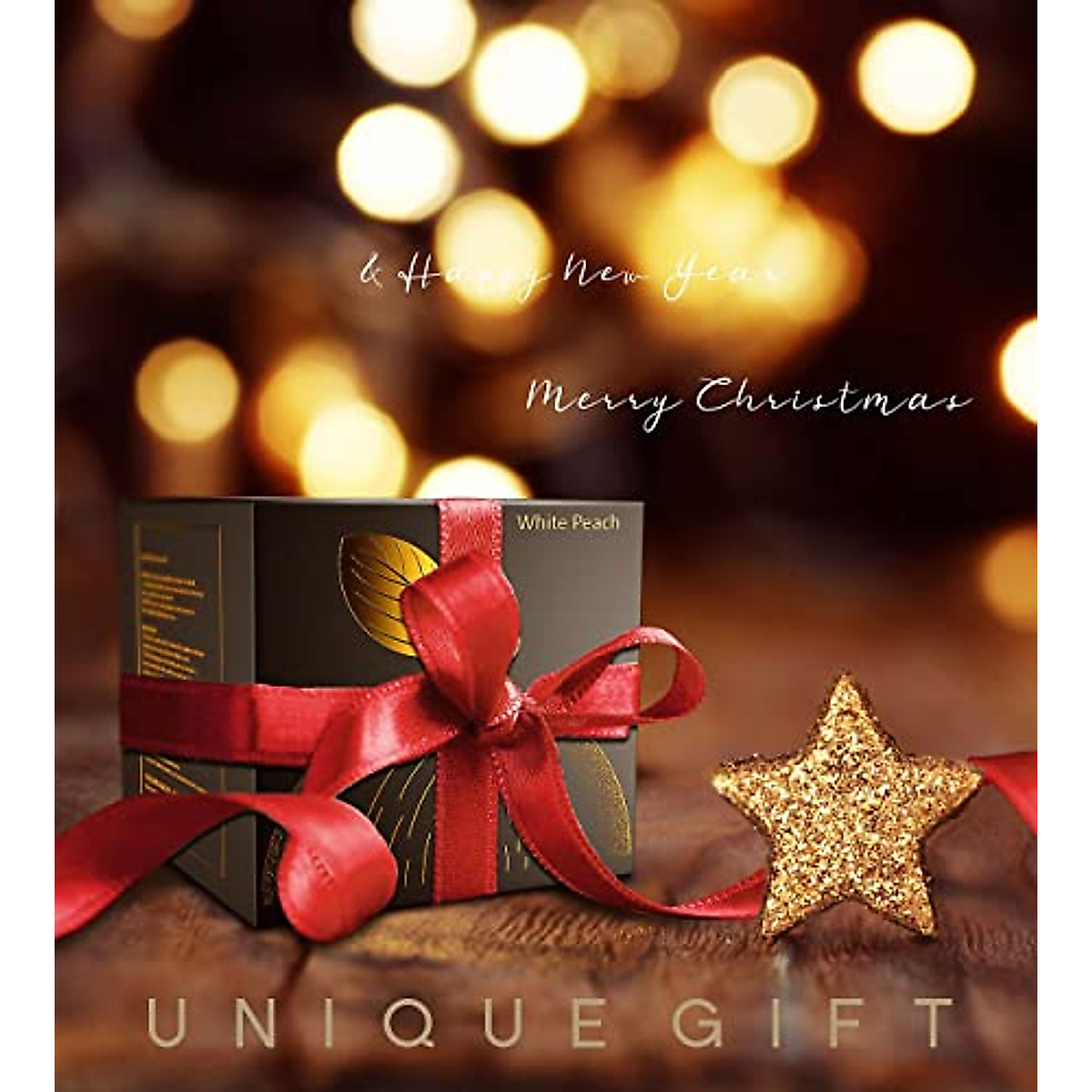 Scented Candles, Premium Peach Amber Candles for Home Scented, 7oz Large Fall Aromatherapy Candle, Soy Candles Gifts for Her Stress Relief, Christmas Birthday Gifts for Women with Black Gold Gift Box