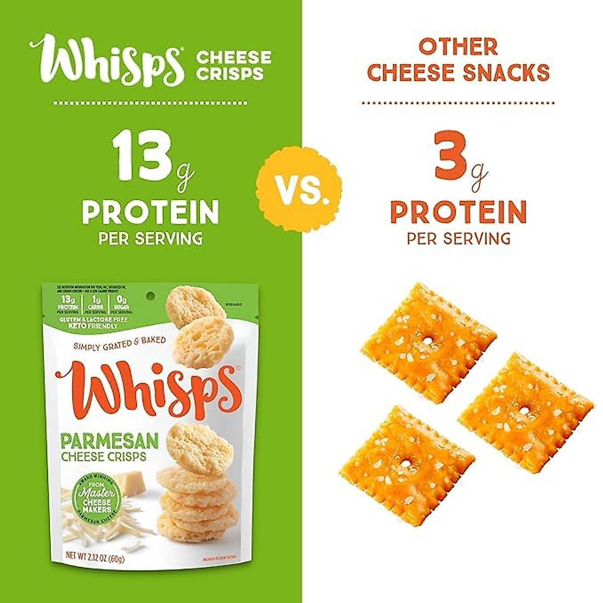 Whisps Cheese Crisps Parmesan Cheese | Protein Chips | Healthy Snacks | Protein Snacks, Gluten Free, High Protein, Low Carb Keto Food (2.12 Oz, 3 Pack)
