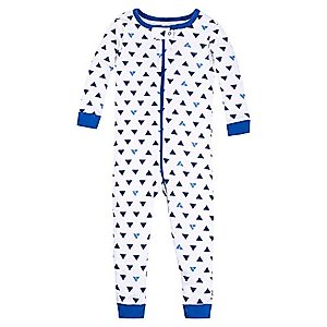 Lamaze Organic Baby Baby Boys' Toddler Stretchie One Piece Sleepwear, Footless, Zipper, White/Bue Triangles, 3T