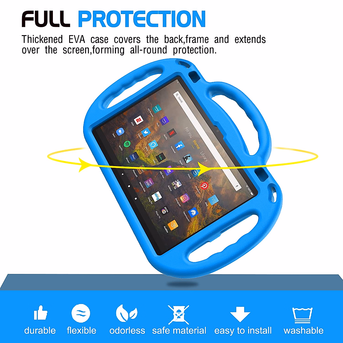 AVAWO Kids Case for Fire HD 10 & Fire HD 10 Plus Latest Model Tablet (13th/11th Generation 2023/2021 Release), with Shoulder Strap, Lightweight Shockproof Handle, Blue