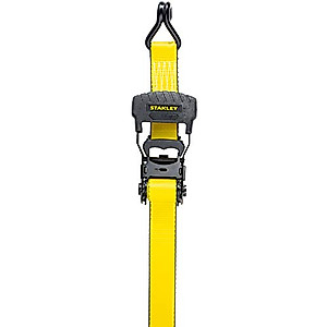 STANLEY S1007 Black/Yellow 1.5" x 16' Ratchet Tie Down Straps - 1,100 lb Safe Working Load / 3,300 lb Break Strength, 2 Pack