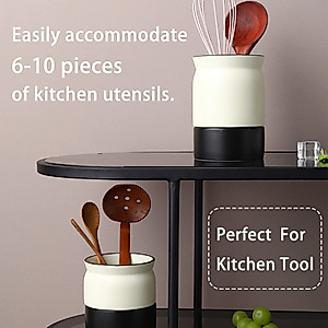 SHIIANN Ceramic Kitchen Utensil Holder, Utensil Crock for Counter, Cooking Utensil Holder, Utensil Organizer with Detachable Base for Countertop, Utensil Caddy for Kitchen Accessories Farmhouse Home