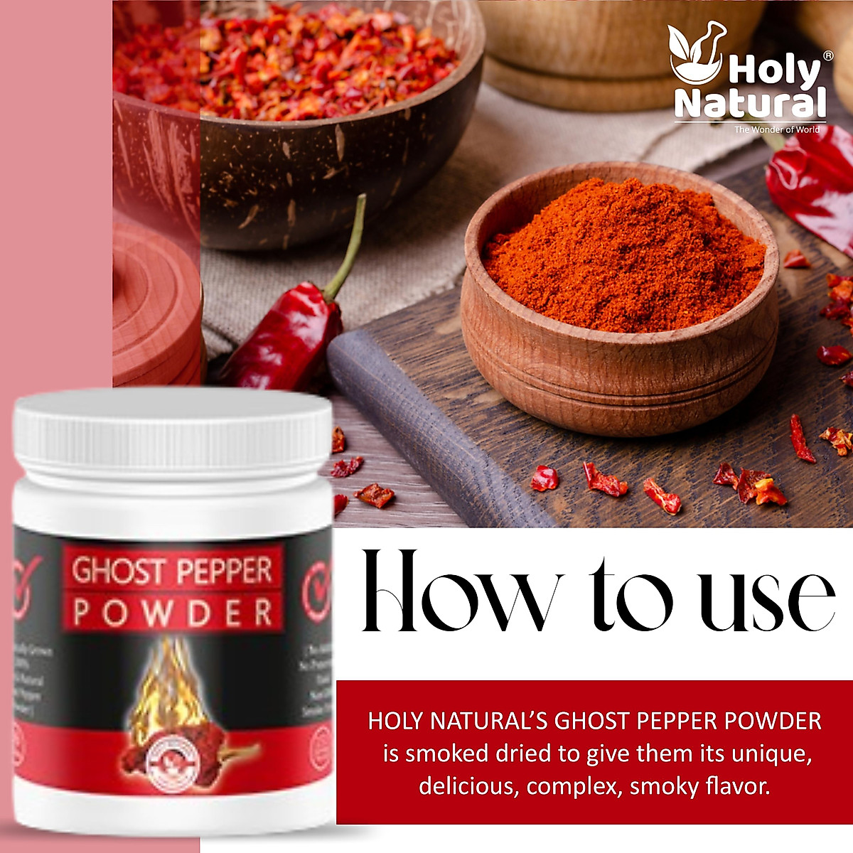 Ghost Pepper Powder (Bhut Jolokia Chili) - 16 oz/454 gm, 100% Pure, Smoked, Hottest & Spicy Chili Powder, Add Unique, Delicious, Complex and Smoky Flavor to Your Favourite Dishes