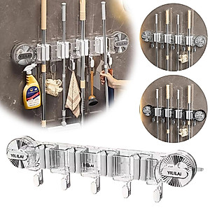 Suction Cup Mop Wall Hanging,Bathroom Row Suction Cup Mop Clip,Sliding Brooms Mop Holders,Organizer Mop And Broom Storage Tool Rack,for Laundry Room
