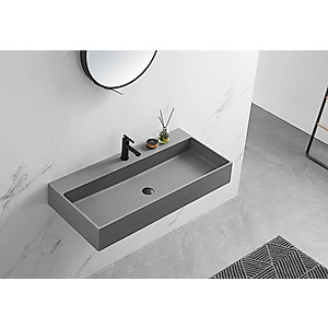 Serene Valley Bathroom Sink, Wall-Mount Install or On Countertop, 40" with Single Faucet Hole, Premium Granite Material in Matte Gray