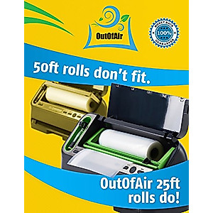8" x 25' Rolls (Fits Inside Machine) - 4 Pack (100 feet total) OutOfAir Vacuum Sealer Rolls. Works with FoodSaver Vacuum Sealers. 33% Thicker, BPA Free, Sous Vide, Commercial Grade
