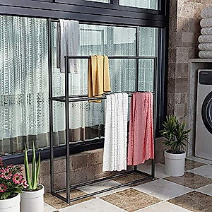 -Shelf Balcony Bathroom Metal Free Standing Towel Rack Stand,Tall Towel Holder Iron,Rust-Resistant,Easy to Assemble/Black/75 * 20 * 110Cm