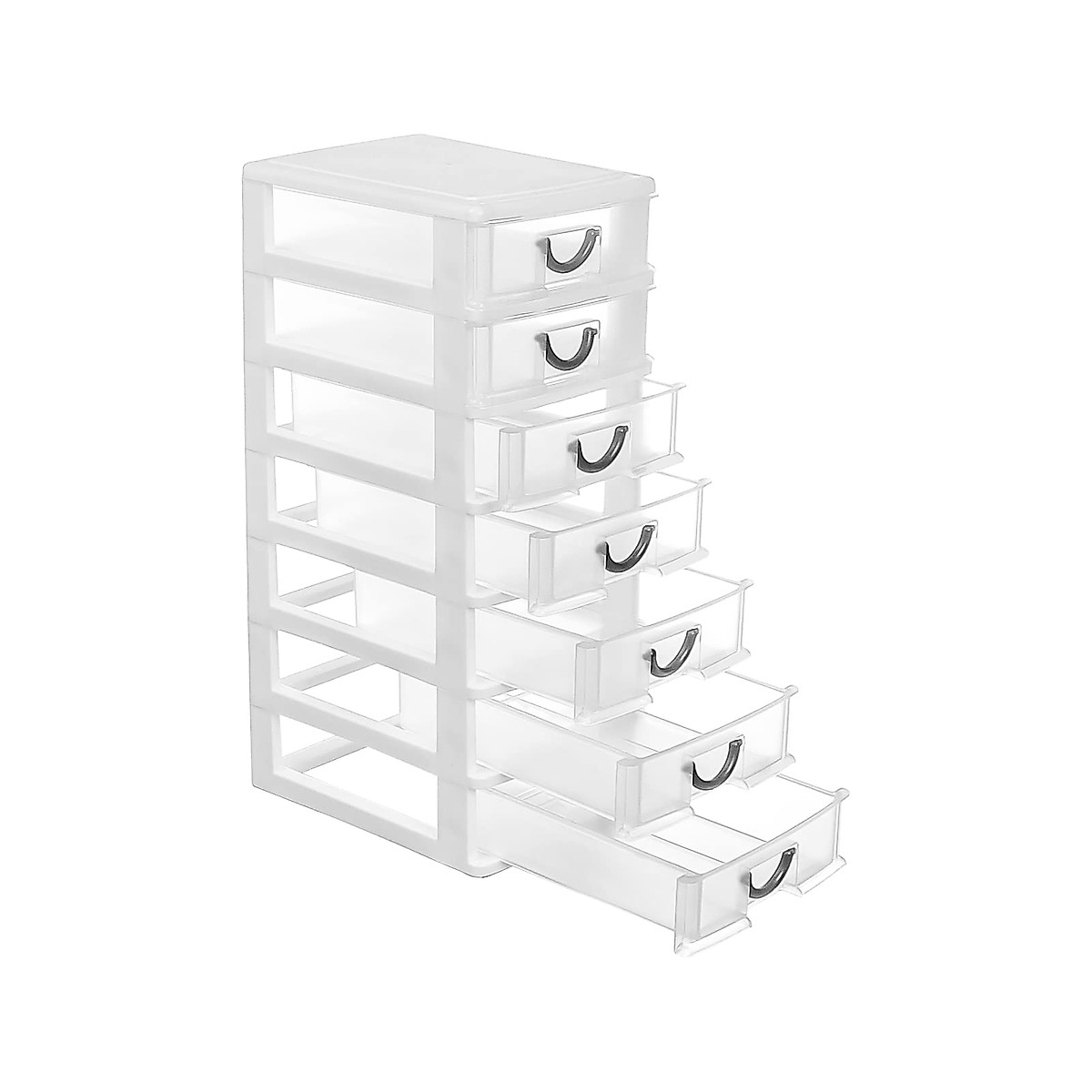 Rempry 7.1"x5.1"x13.2" Mini Organizer Box Storage Container Case with 7 Clear Desktop Drawer Units,White