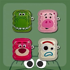 Soft TPU Clear Case with Charm Keychain Hook for Apple AirPod Disney Anime Cartoon Lotso Huggin Teddy Rex Hamm Forky Cute Lovely Adorable Kids Girls (Green Dinosaur for AirPods Pro)
