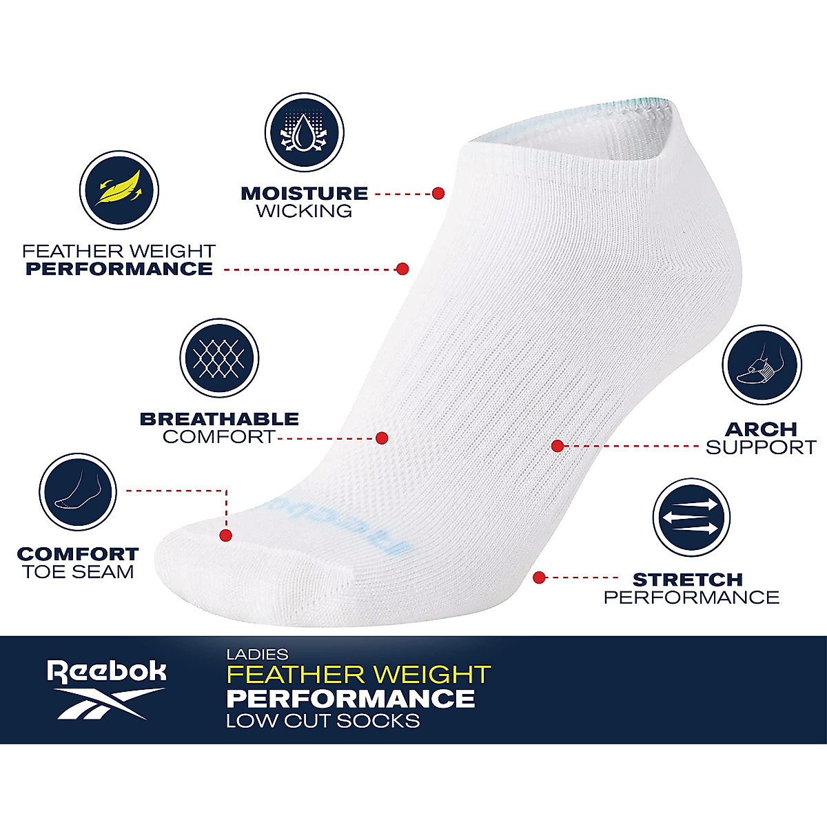 Reebok Women's Athletic Socks - Performance Low Cut Socks (6 Pack), Size 4-10, All Black
