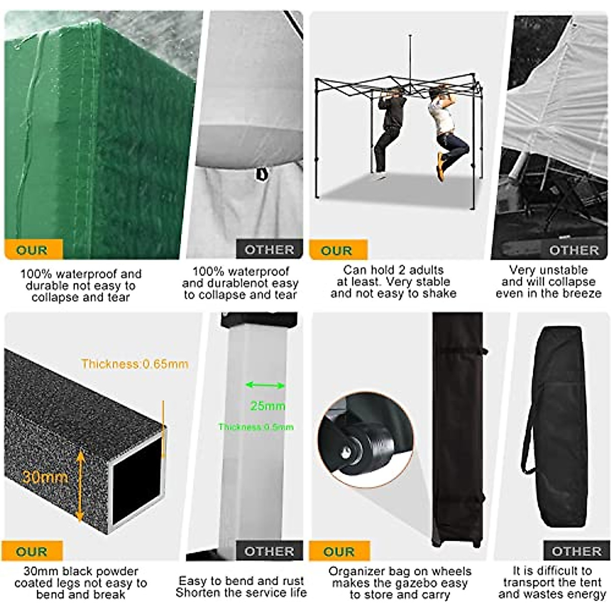 JOINATRE S-69 10'x20' Heavy Duty Pop Up Canopy Tent, Commercial Instant Canopy with Sidewalls, Outdoor Canopy Tent with 4 Sand Bags & Roller Bag, Waterproof Tent for Patio, Backyard, Garden, Black