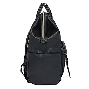 Kah&Kee Leather Backpack Diaper Bag with Laptop Compartment Travel School for Women Man (Black, Large)