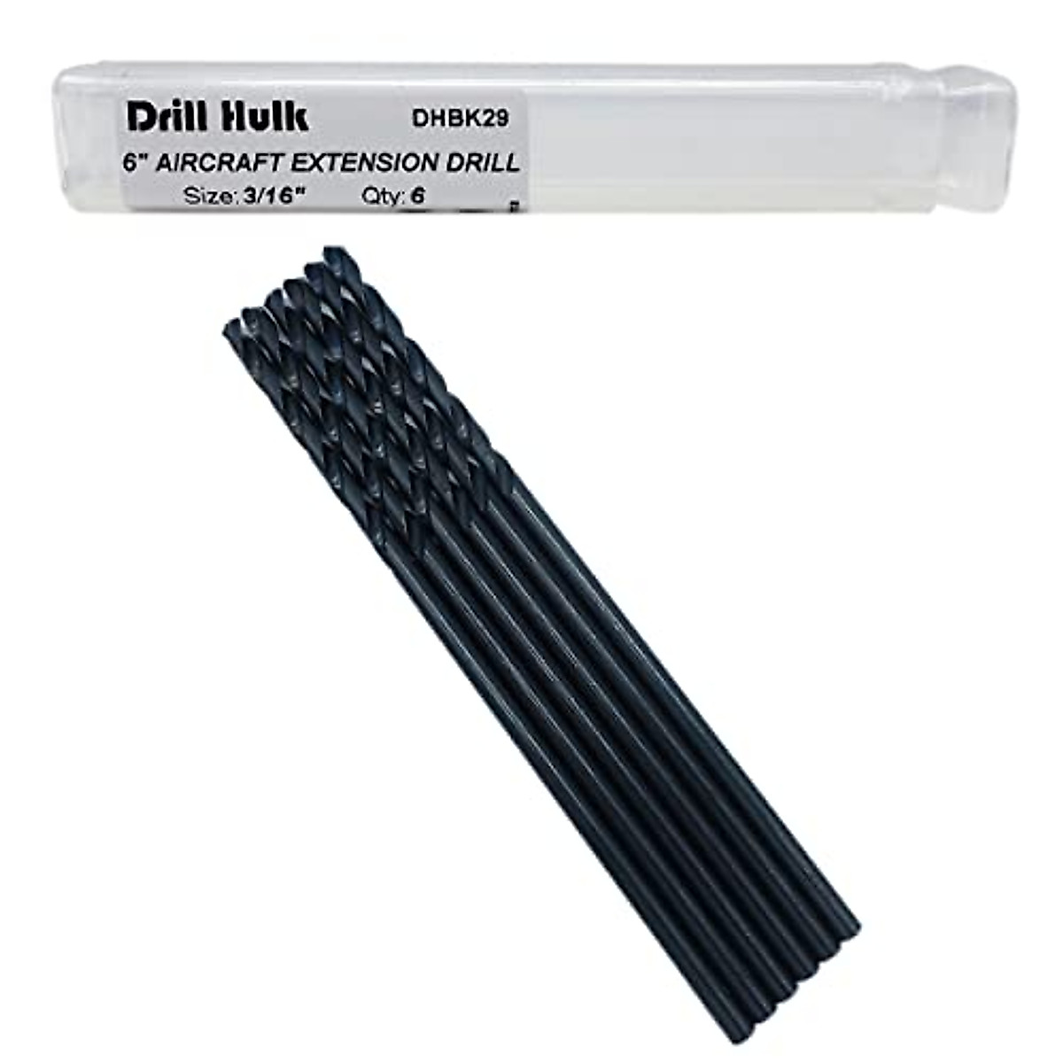 3/16-Inch x 6-Inch Aircraft Extension Black Oxide Drill Bit, Premium M2 High Speed Steel, Extra Length, for Metal, Plastic, Wood