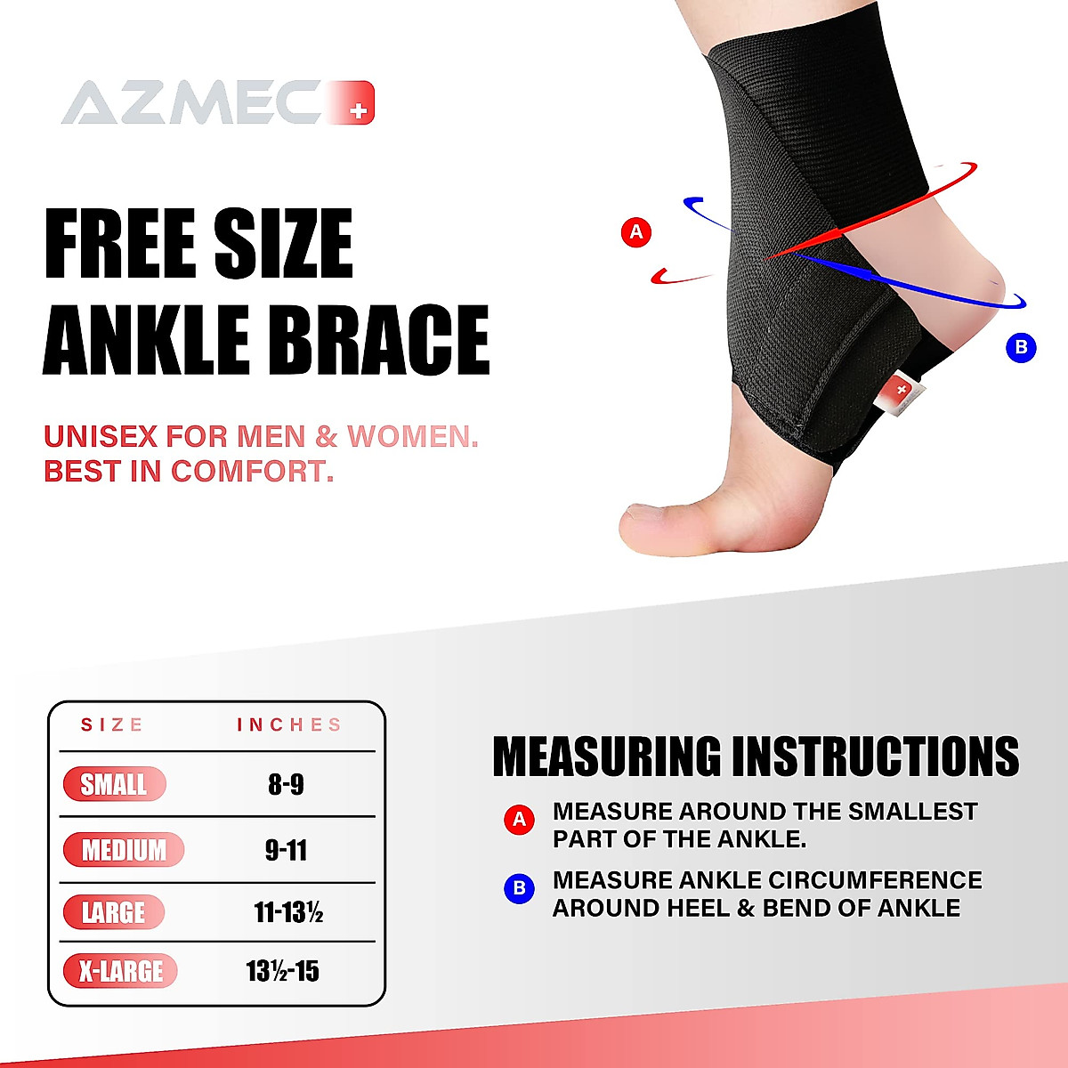 Azmec Ankle Brace for Sprained Ankle – Adjustable Ankle Wrap for Sprains, Strains, Inflammation, Swelling, Pain, Ankle Braces for Women and Men - (Large)