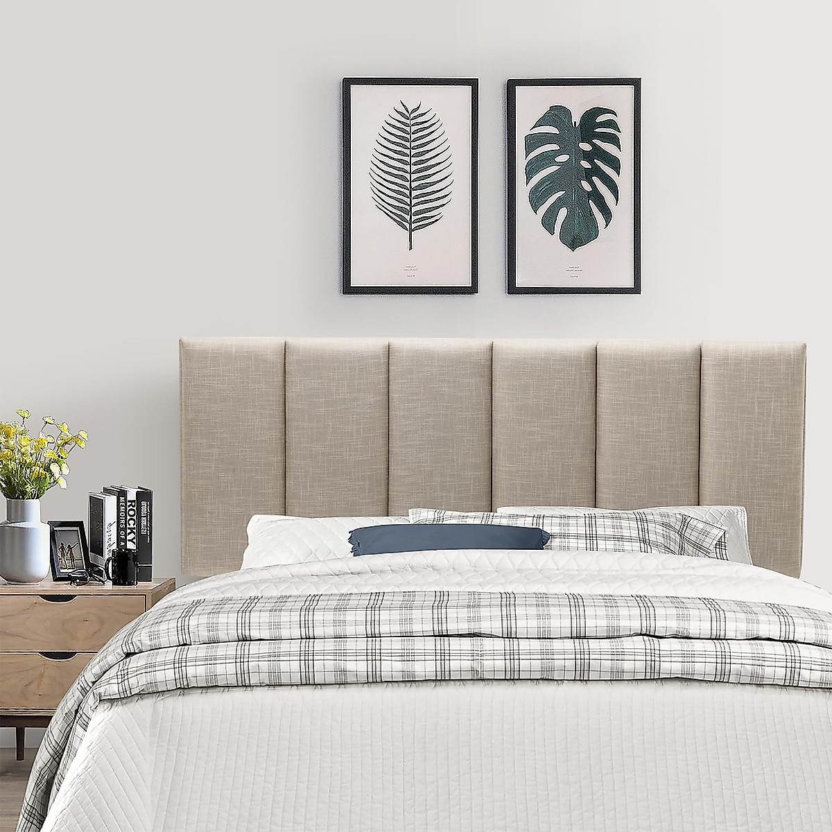 Aklaus Modern Adjustable Headboard - Upholstered Fabric Queen Size Bed Headboard - Oatmeal