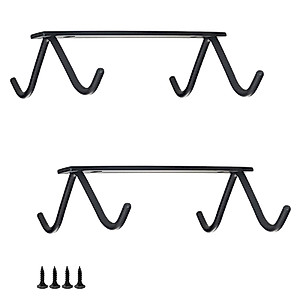 MIHOME Premium Mug Holder Under Cabinet, Cup Rack Under Shelf, Hanging Hooks Rack for Mugs, Coffee Cups, Kitchen Utensils Display, Set of 2 (Black) (2 Pcs-4 Hooks), Medium