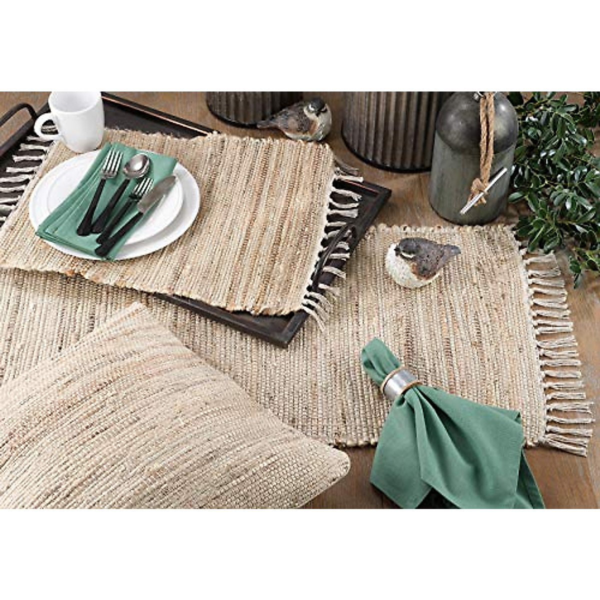 SARO LIFESTYLE 1983.N1420B Natural Collection Rustic Design Jute Chindi Placemats (Set of 4), 14" x 20"