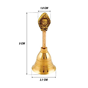 Shubhkart 3.5" Inches Polished Brass Handcrafted Hand Held Small Service Bell/Pooja Bell/Naag Ghanti