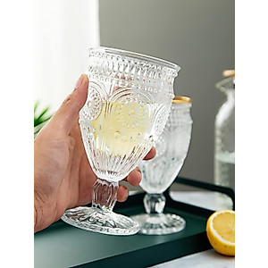 Kingrol 6 Pack Wine Glasses Goblets, 10 oz Vintage Water Glasses, Romantic Mixed Drink Glasses for Party, Daily Use