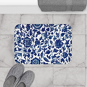Bath Mat Blue White Floral Botanical Home Decor Durable Welcome Front Door Mats Entryway Rugs Non-Slip Floor Mat Entrance Rugs Bath Rug Kitchen Rugs 18 x 30 in