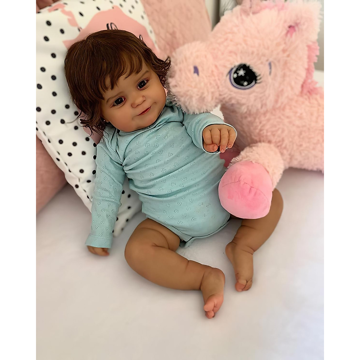 TERABITHIA 24 Inches Huge Real Baby Size Hand Rooted Hair Sweet Smile African American Realistic Newborn Toddler Girl Dolls Dark Brown Skin Lifelike Reborn Baby Doll That Look Real and Feel Real