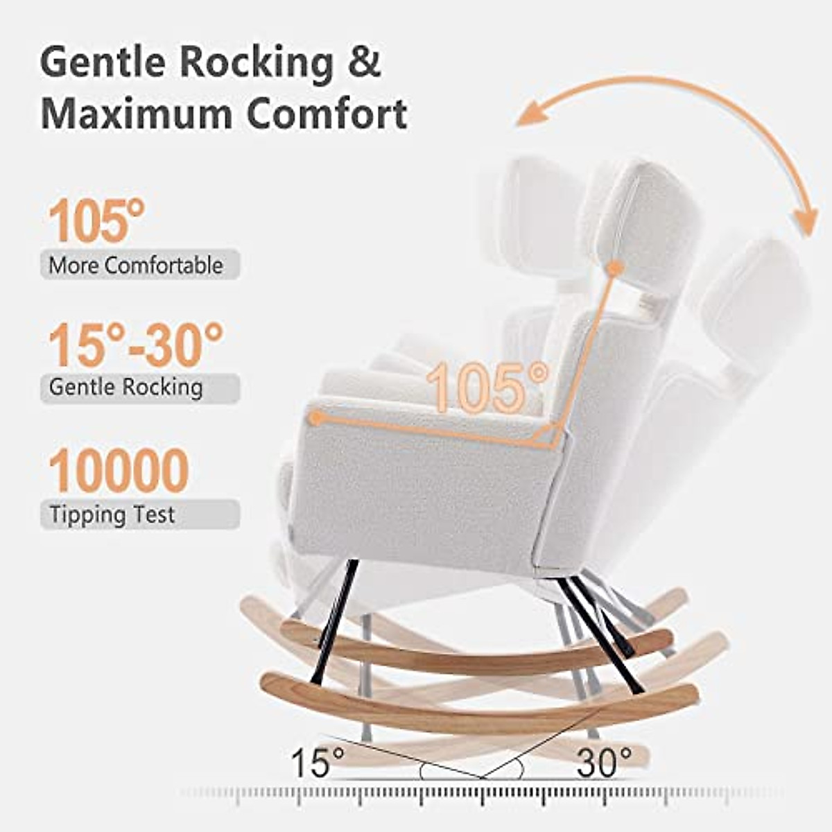 UPYOOE Rocking Chair Nursery Modern Accent Rocker Armchair Teddy Upholstered with High Backrest Armrests Glider Chair for Baby Room Nursery Living Room Bedroom (Beige)