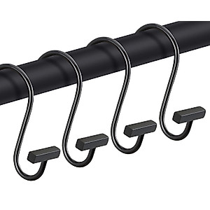 Black Shower Curtain Hooks, Rust Proof Shower Curtain Rings for Bathroom, CHICTIE Modern Metal Decorative Shower Hooks Hangers for Shower Curtain Rod, Square T Bar Shape Set of 12