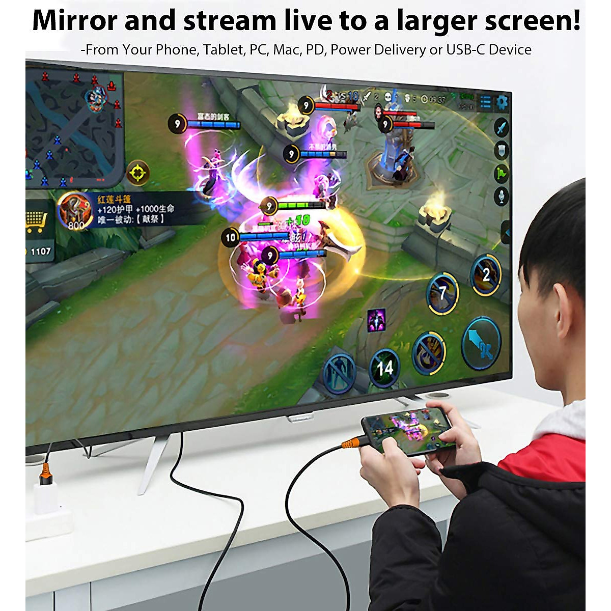 PRO USB-C HDMI Compatible with Samsung Galaxy A32 5G at 8k/4k Plus Power Port, 6ft/1.8M Cable at Full 4k 2160p@60Hz/8k 7680x4320@30Hz [Thunderbolt 3/4]