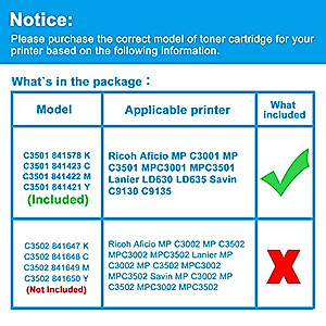 LCL Compatible Toner Cartridge Replacement for Ricoh 841578 841423 841422 841421 MP C3001 MPC3001 MP C3501 MPC3501 LD630 LD635 C9130 C9135 (4-Pack KCMY)