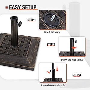 COOS BAY 27 lbs 17.3 inch Outdoor Heavy Duty Square Antiqued Resin Umbrella Base Stand for Patio, Garden, Lawn, Bronze…