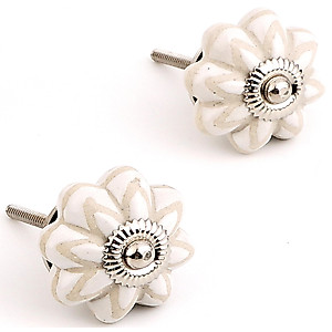 Set of 12 Ceramic Knobs Decorative Knobs for Home Kitchen Cabinet Cupboard Door Dresser Wardrobe Pulls Cabinet Knobs Ceramic Drawer Pull Kitchen Cupboard Pull Door Handle - White Silver