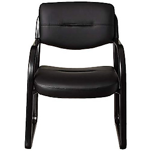 Boss Office Products Leather Sled Base Side Guest Chair, Black