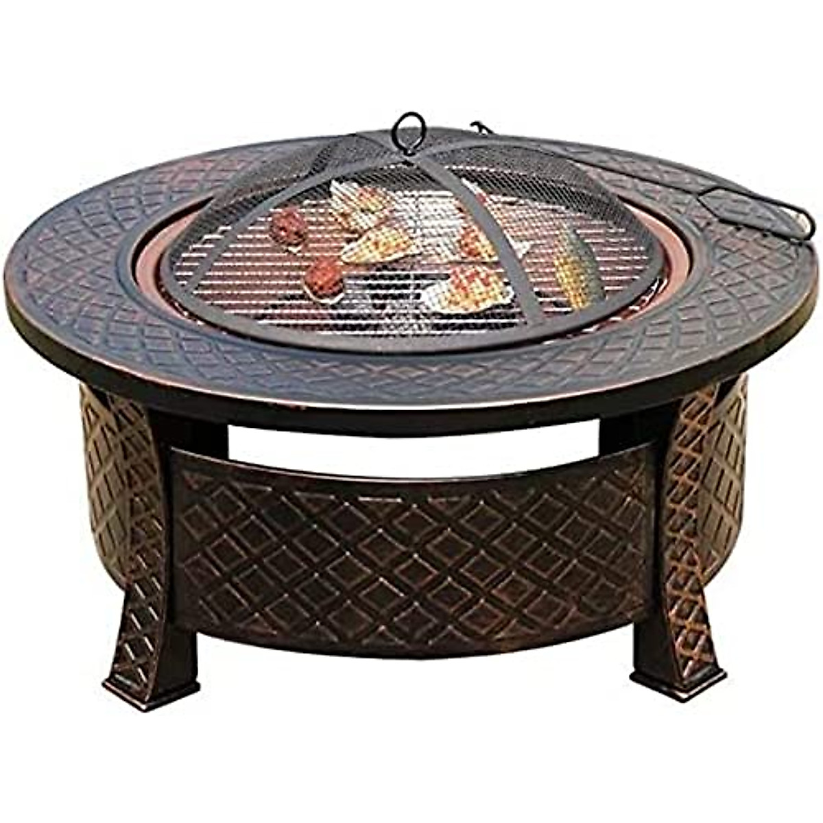 LEAYAN Garden Fire Pit Portable Grill Barbecue Rack 32'' Outdoor Fire Pit Metal Square Firepit Patio Stove Wood Burning BBQ Grill Fire Pit Bowl with Spark Screen Cover, Log Grate for Camping
