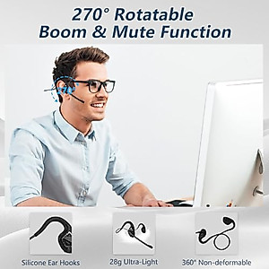 BANIGIPA Bluetooth Headset with Microphone, Wireless Headset w/Noise Canceling Boom Mic, Open Ear Headphones for Phone Laptop PC Computer, Light and Comfortable for Office Meeting Home Working-10 Hrs
