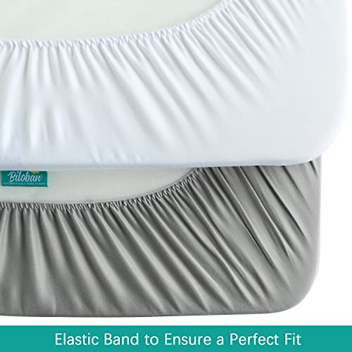 Biloban Pack and Play Sheets Waterproof 2 Pack, Fitted Pack n Play Sheets 38" X 26" Fits for Baby Graco Playpen/Playard Mattress, Portable Pack and Play Mattress Sheet, Grey & White