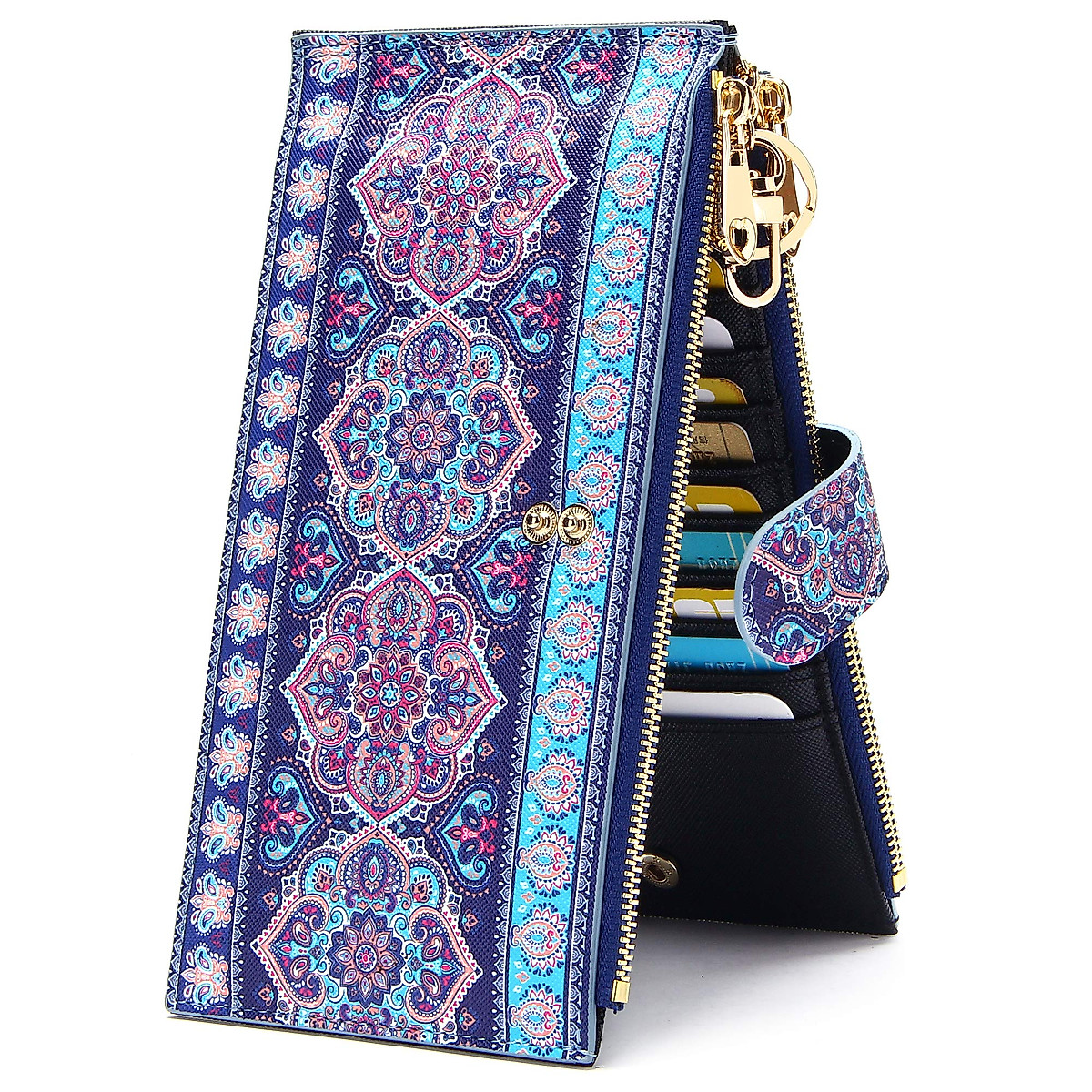 KUKOO Wallets for Women RFID Blocking Large Capacity Slim Bifold Multi Card Case Organizer with Zipper Pocket Gift Box