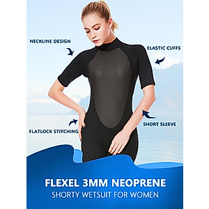 FLEXEL Shorty Wetsuit Women 3mm, Wet Suits for Mens in cold water, Neoprene Scuba Diving Suit for Surfing Swimming Snorkeling