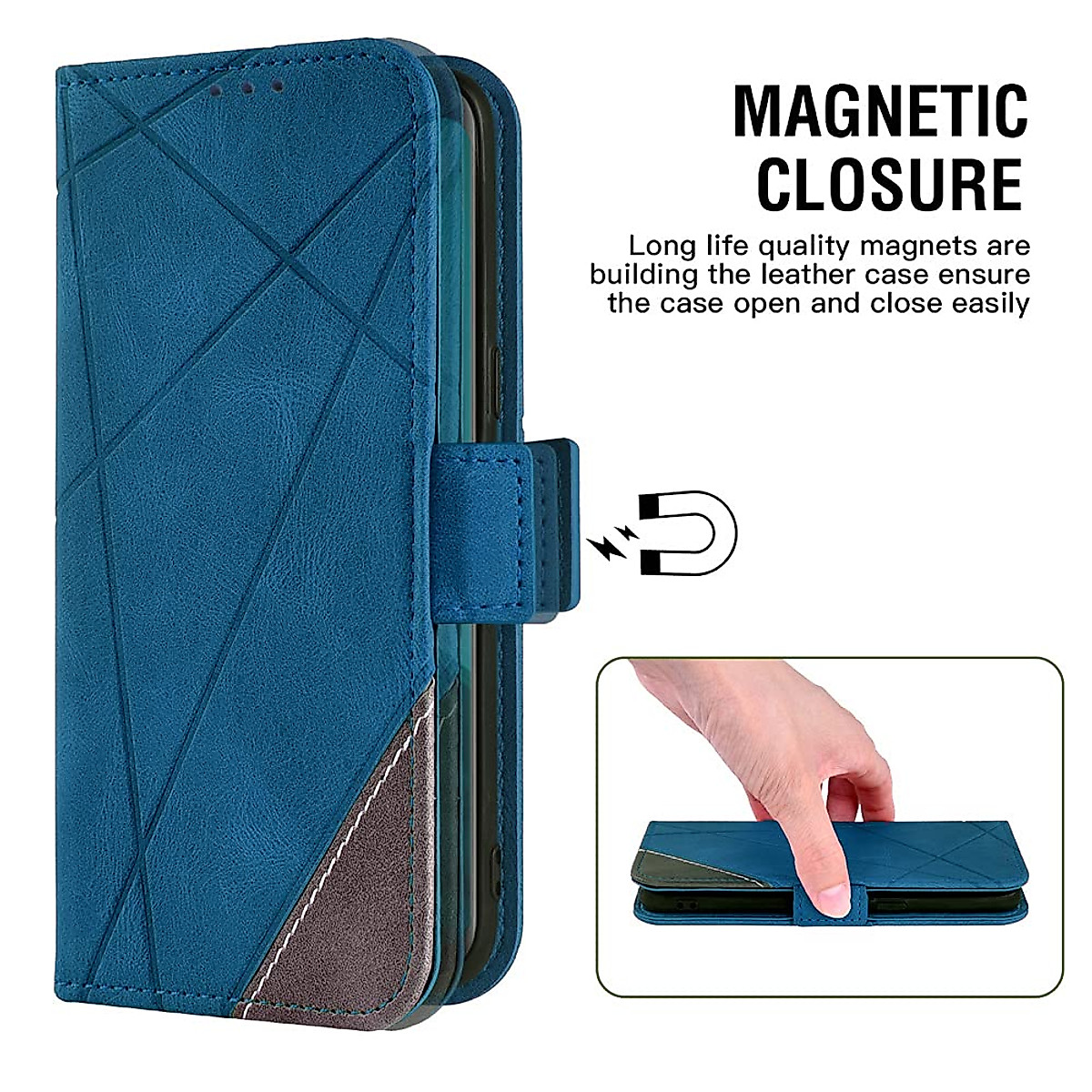Compatible with Samsung Galaxy S21 Ultra 5G Wallet Case and Tempered Glass Screen Protector Wrist Strap Leather Flip Card Holder Stand Cell Phone Cover for S21ultra 21S S 21 21ultra G5 Women Men Blue