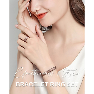 Feraco Copper Bracelet & Lymphatic Drainage Rings for Women, Vintage Flower Copper Magnetic Cuff Bangle, 99.99% Pure Copper with Neodymium Magnets, Adjustable with Gift Box