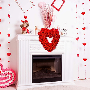 WILLBOND 2 Pack 12 Inch Heart-Shaped Wire Wreath Rings Garden Heart Dark Green Metal Wreath Frame with 115ft Green Flexible Paddle Wire Florists Wire for New Year Valentines Home Party Decoration