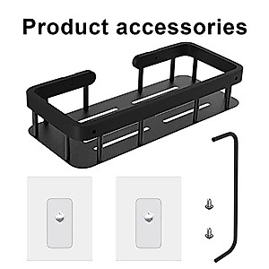 Misounda Shower Caddy Adhesive Shower Organizer Wall Mounted Shower Shelves with Towel Bar No Drilling Bathroom Organizer Shower Storage for Dorm Bathroom Toilet Kitchen-Black