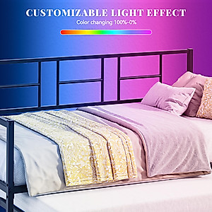 YITAHOME Twin Daybed with RGB LED Lights & Charging Station, Height Adjustable Day Bed Frame with Trundle, Versatile Metal Sofa Bed Frame for Bedroom, Living Room, Guest Room, Black