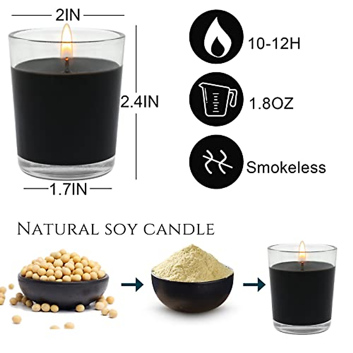 Black Halloween Votive Candles in Glass 12 Packs Small Unscented Soy Wax Candles