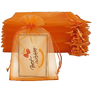 Jexila 100PCS Orange Organza Bags 4X6 Inch Halloween Goodie Candy Treat Bags Small Mesh Bags Drawstring Jewelry Gift Bags for Wedding Party Favor Pouches