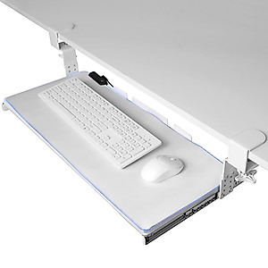 VIVO Large Height Adjustable Under Desk Keyboard Tray with RGB LED Light Mouse Pad, C-clamp Mount, 27 (33 with Clamps) x 11 inch Slide-Out Platform Computer Drawer for Typing, White, MOUNT-KB05GPW