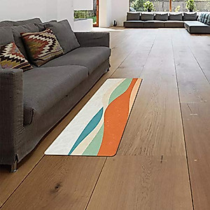 2 Pieces Kitchen Rugs Set Mid Century Modern Boho Orange Geometric Area Rug,Absorbent Bath Mats Soft Doormat Anti Fatigue Floor Mat Minimalist Retro Abstract Art,Non-Slip Cushion Standing Mats